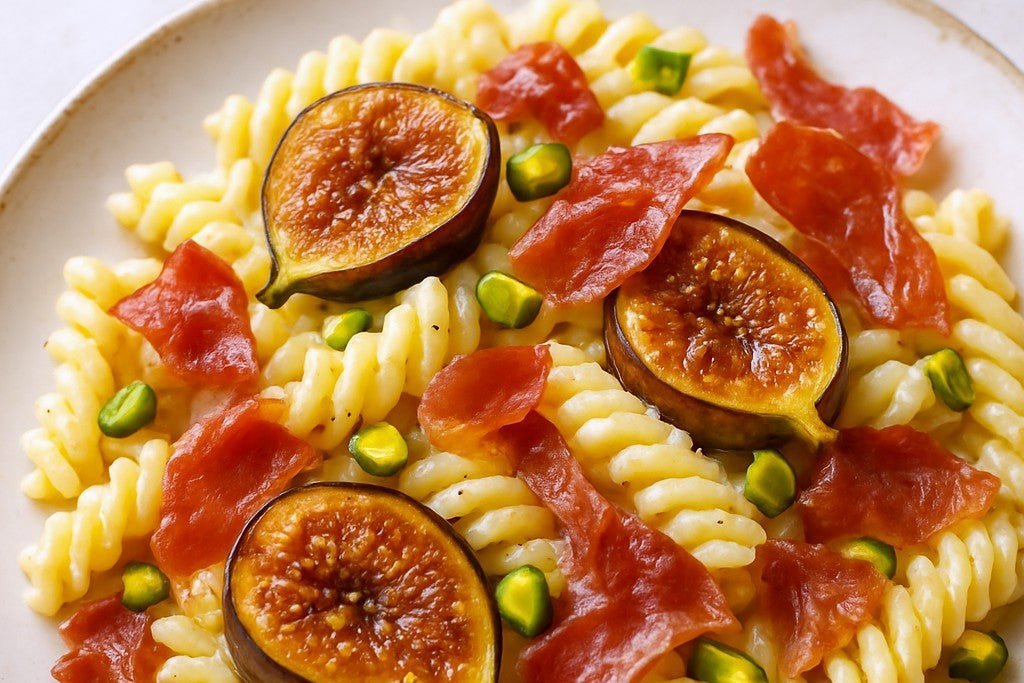 Mediterrane Pasta: Fusilli mit Feigen, cremigem Ricotta & Prosciutto